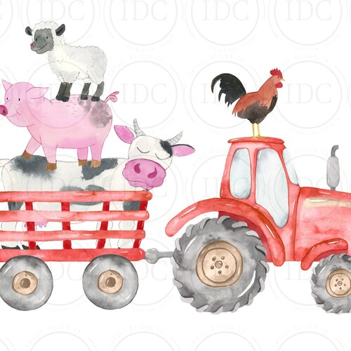 Farm Animal Red Tractor PNG Cow Pig Sheep Rooster PNG Farm - Etsy