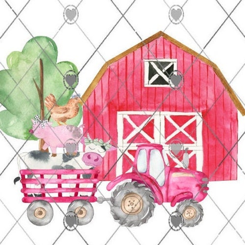 Farm Animal Pink Tractor PNG Cow Lamb Chicken PNG Pink Tractor - Etsy
