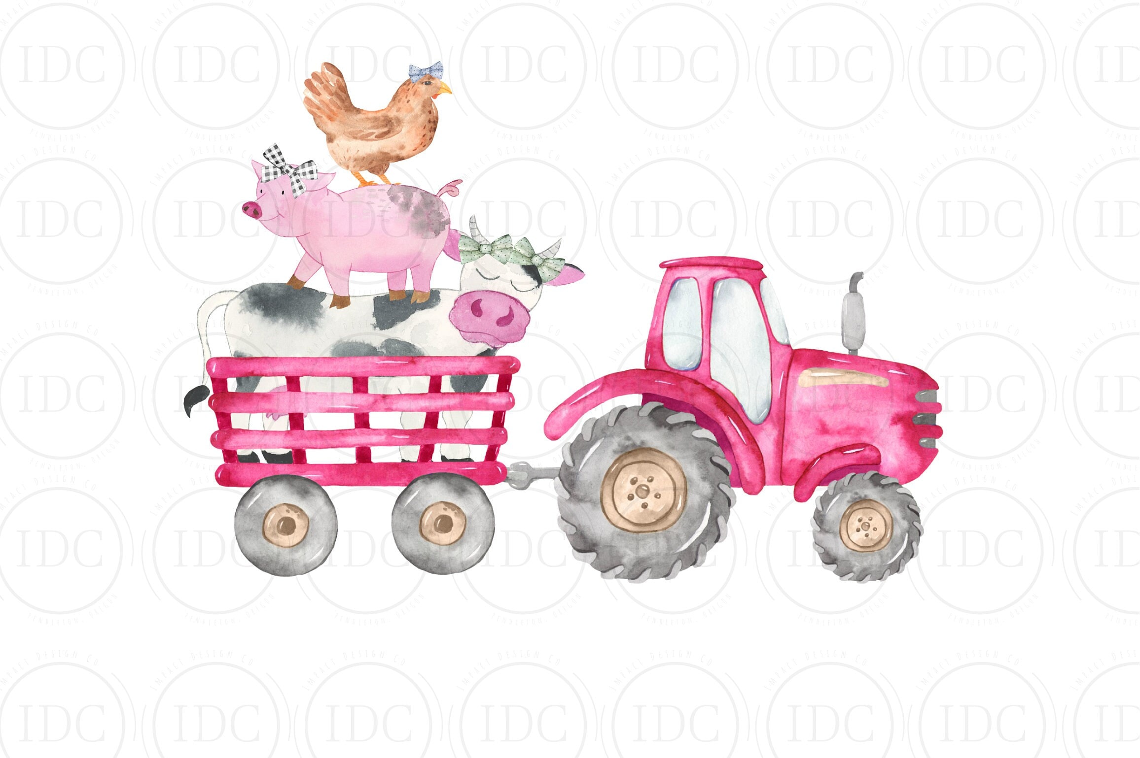Farm Animal Pink Tractor PNG Cow Pig Chicken PNG Farm Tractor Animals ...