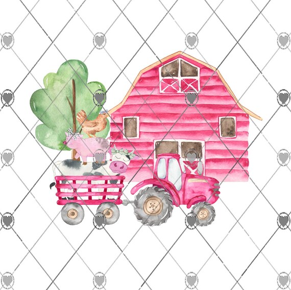 Farm Animal Pink Tractor PNG Cow Pig Chicken PNG Farm Tractor - Etsy