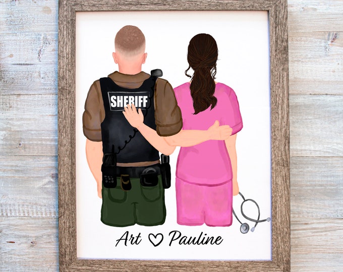 Personalised Nurse and Police Print,personalised Couples Portrait ...