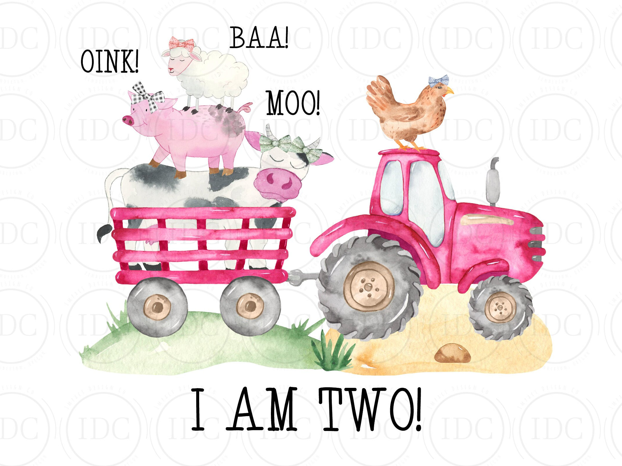 Farm Animal Birthday Pink Tractor PNG Cow Sheep Chicken Pig PNG Farm ...