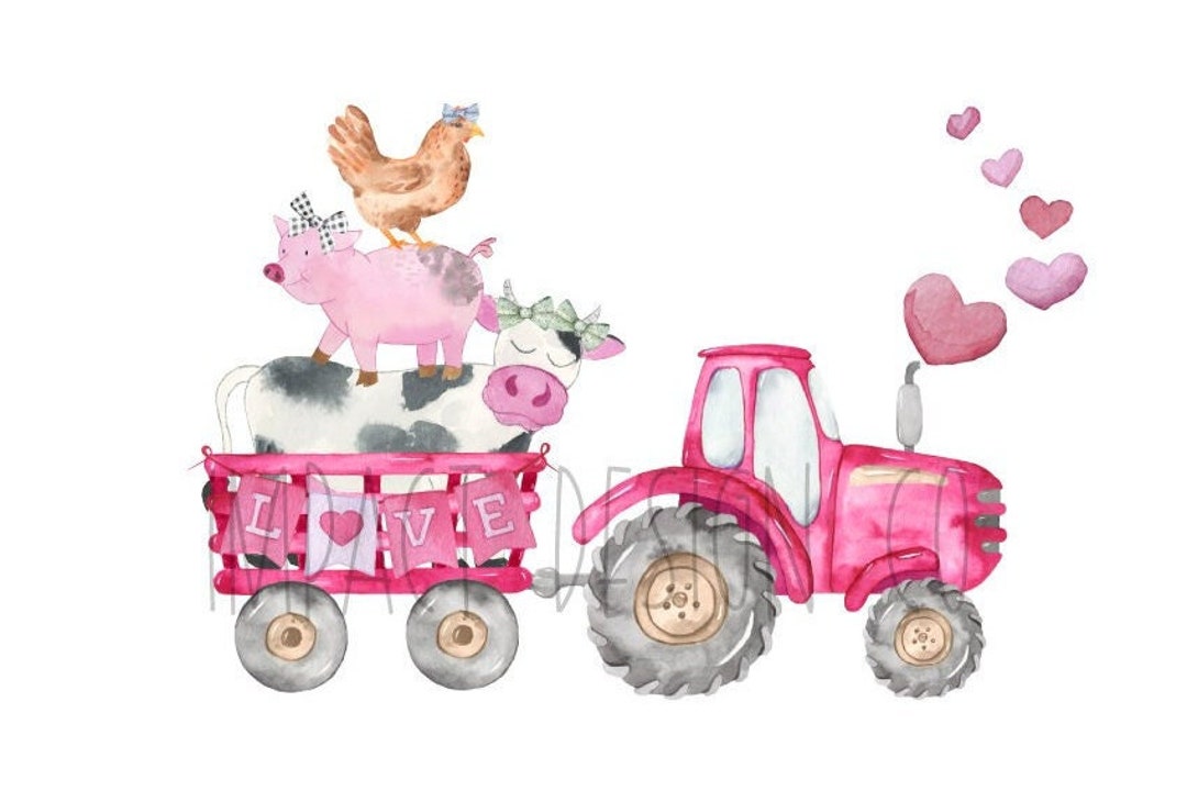 Valentines Day Tractor PNG Valentines Day PNG Farm Animal Pink Tractor ...