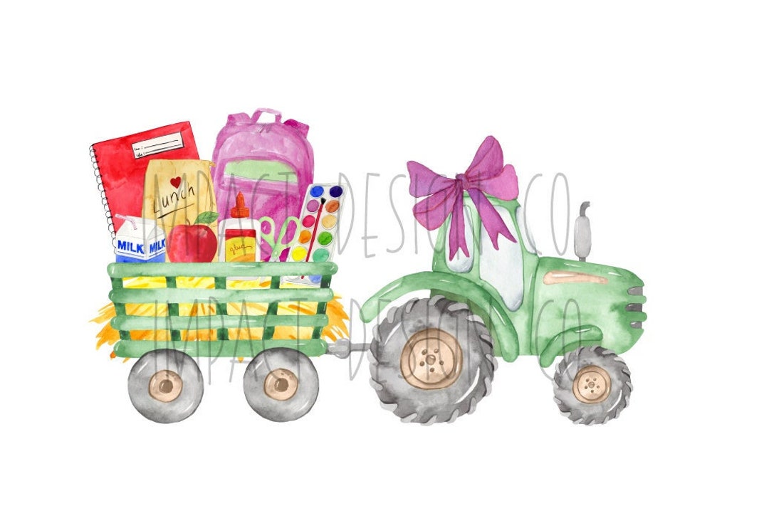 Back to School Supplies Tractor PNG Green Tractor School Supplies PNG ...