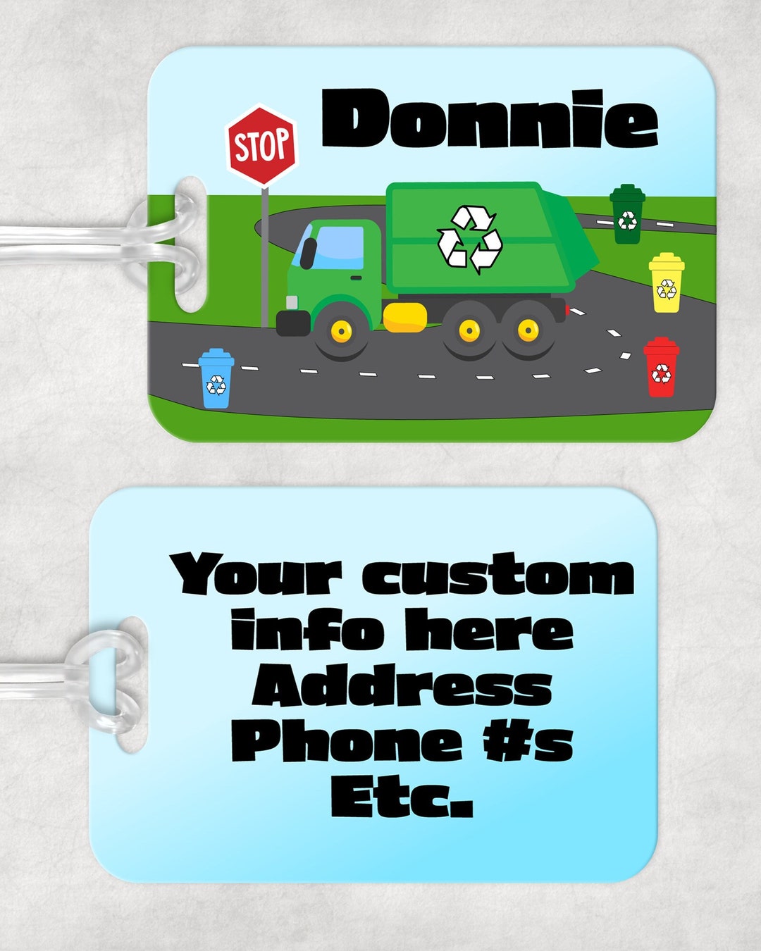 Garbage Truck Luggage Tag Kids Truck Personalized Travel Bag Tag ...