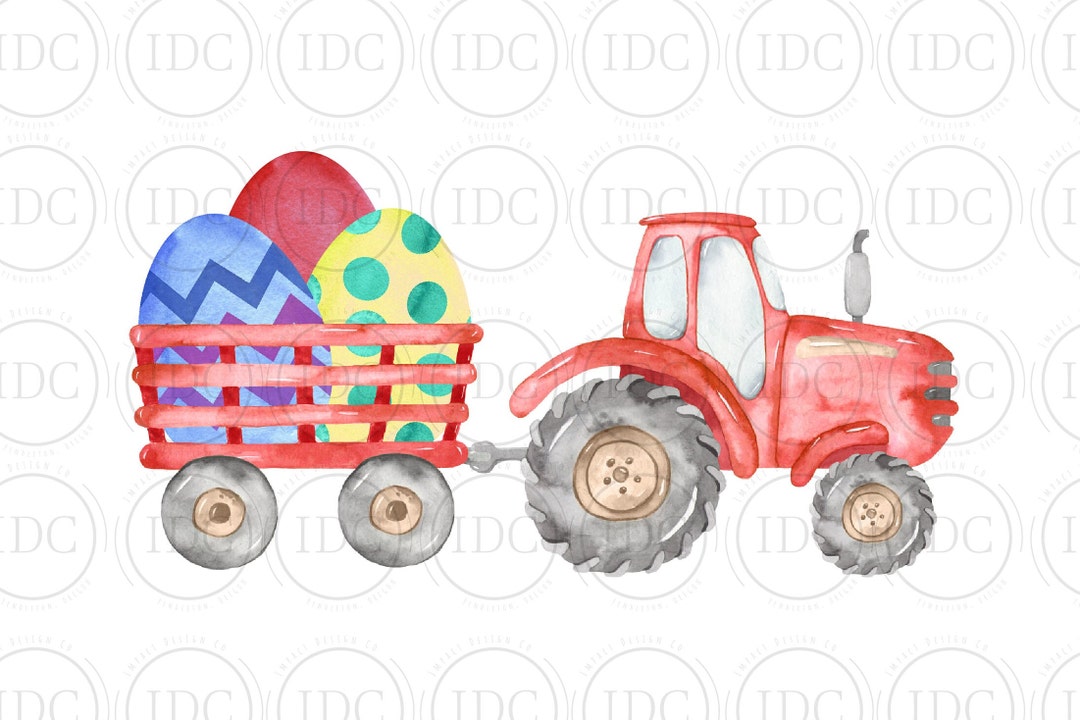 Easter Tractor PNG Easter PNG Red Tractor PNG Easter Egg Watercolor ...