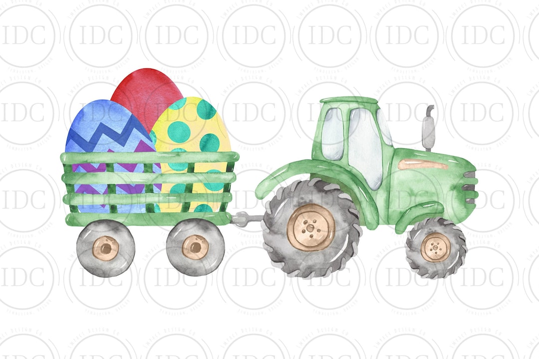 Easter Tractor PNG Easter PNG Green Tractor PNG Easter Egg Watercolor ...