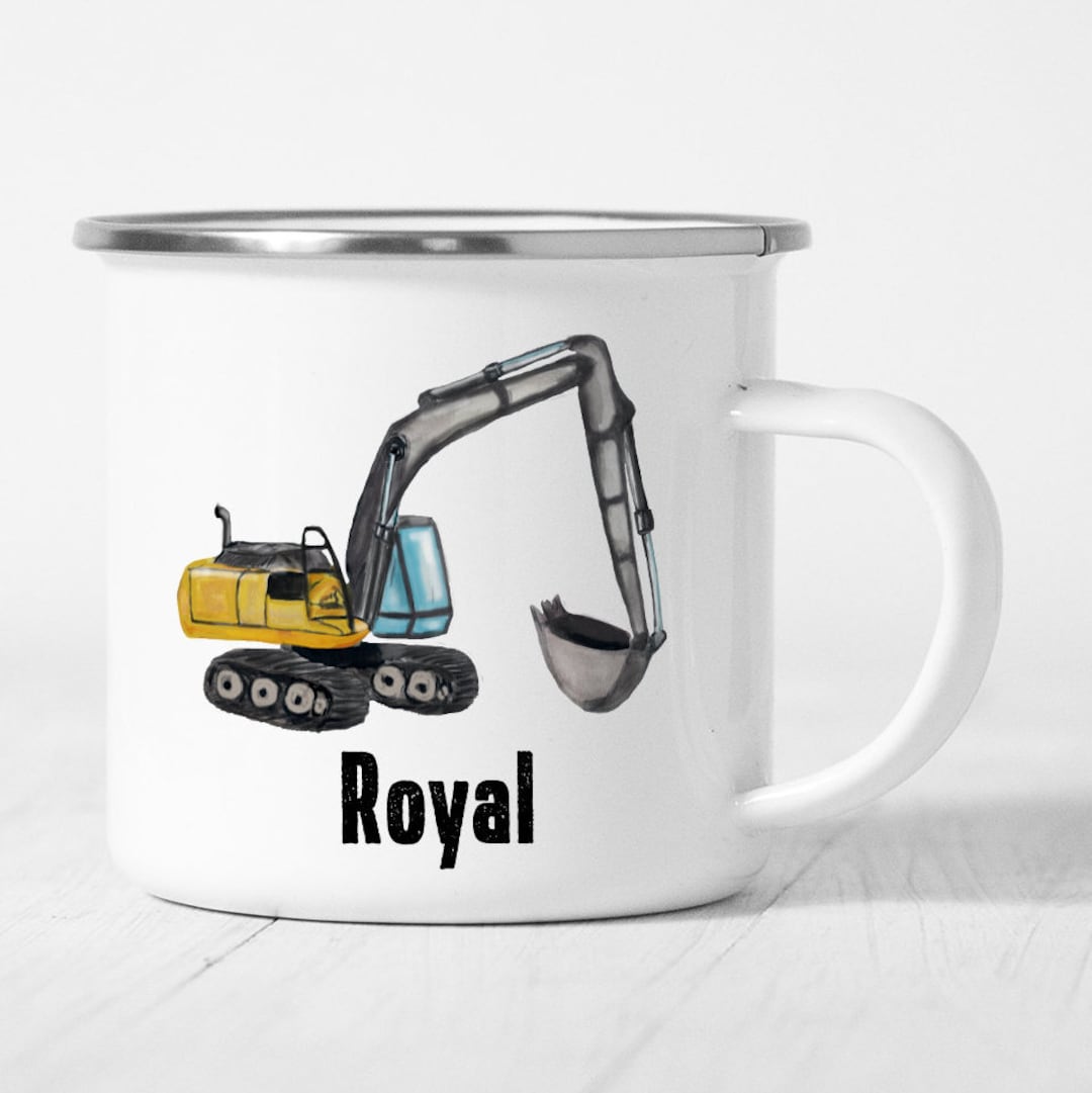 Construction Kids Mug Personalized Enamel Mug Excavator Mug - Etsy