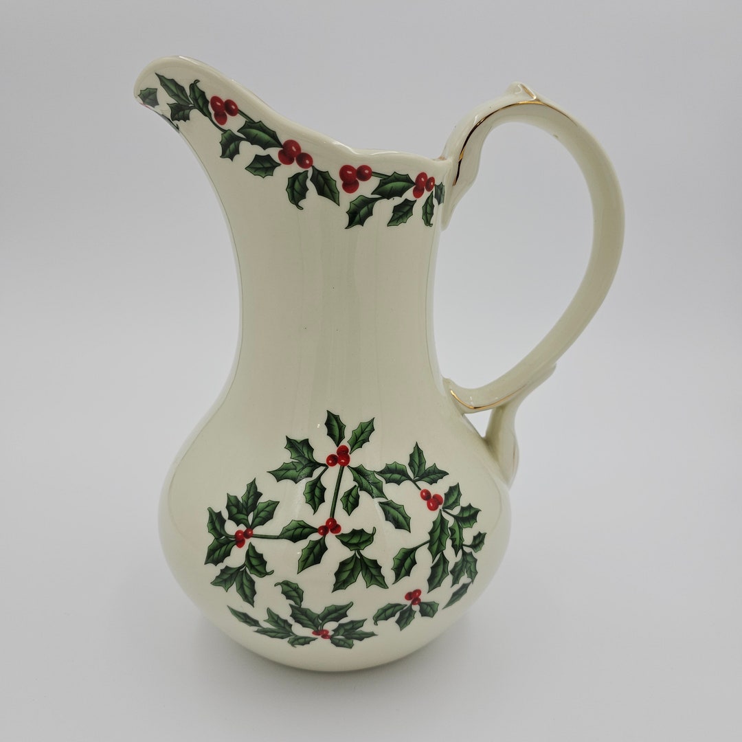 Christmas Pitcher Holly Berries Porcelain 68 Oz Living Quarters Cream ...