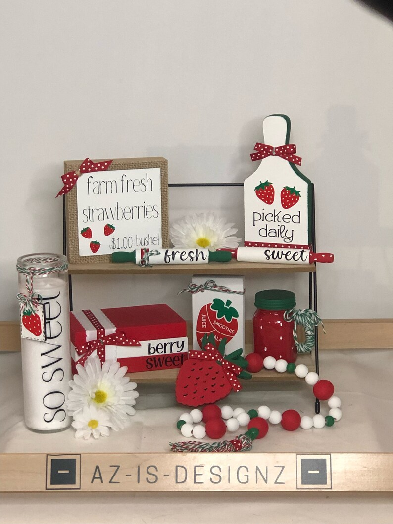 Tiered Tray Fresh Strawberries Home Decor L Summer Decor L Fresh Summer ...