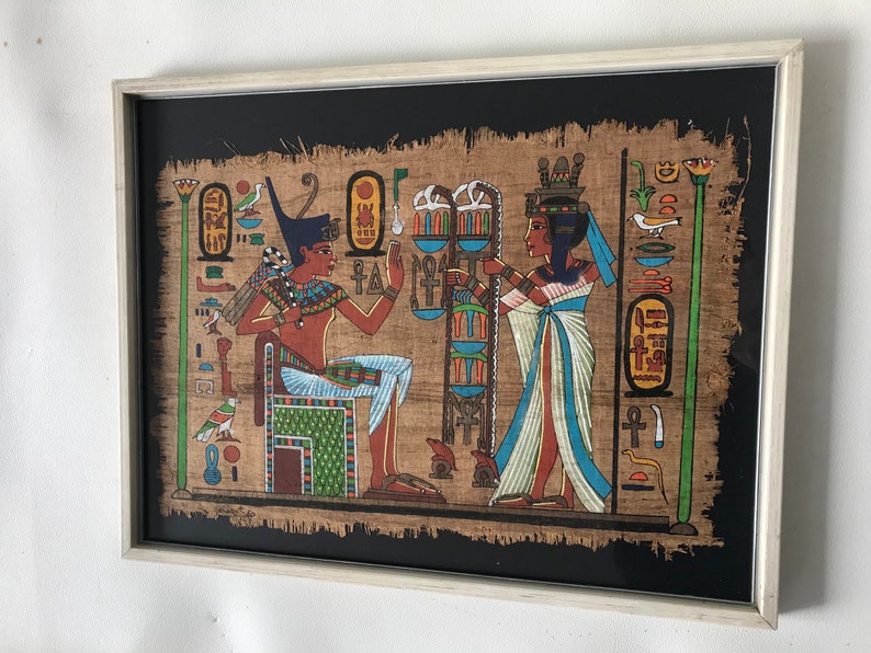 Vintage Genuine Papyrus Painting, King Tut Ankh Amun and His Wife ...