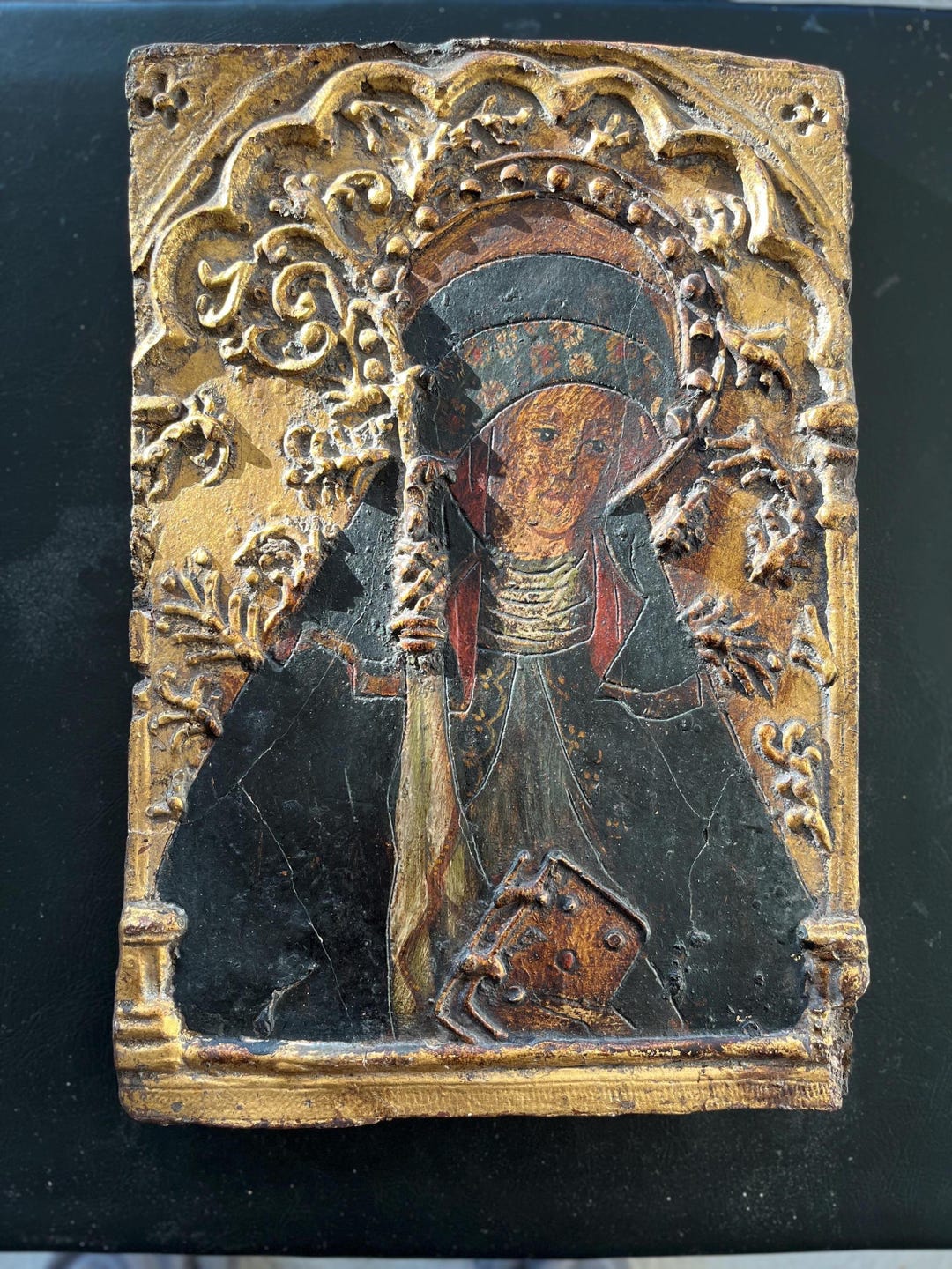 Antique-style Carved Icon Panel, Hand-painted Religious Wall Art ...