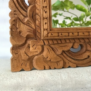 Vintage Rectangular Floral Ornamented Wood Carved Mirror, Handcrafted ...