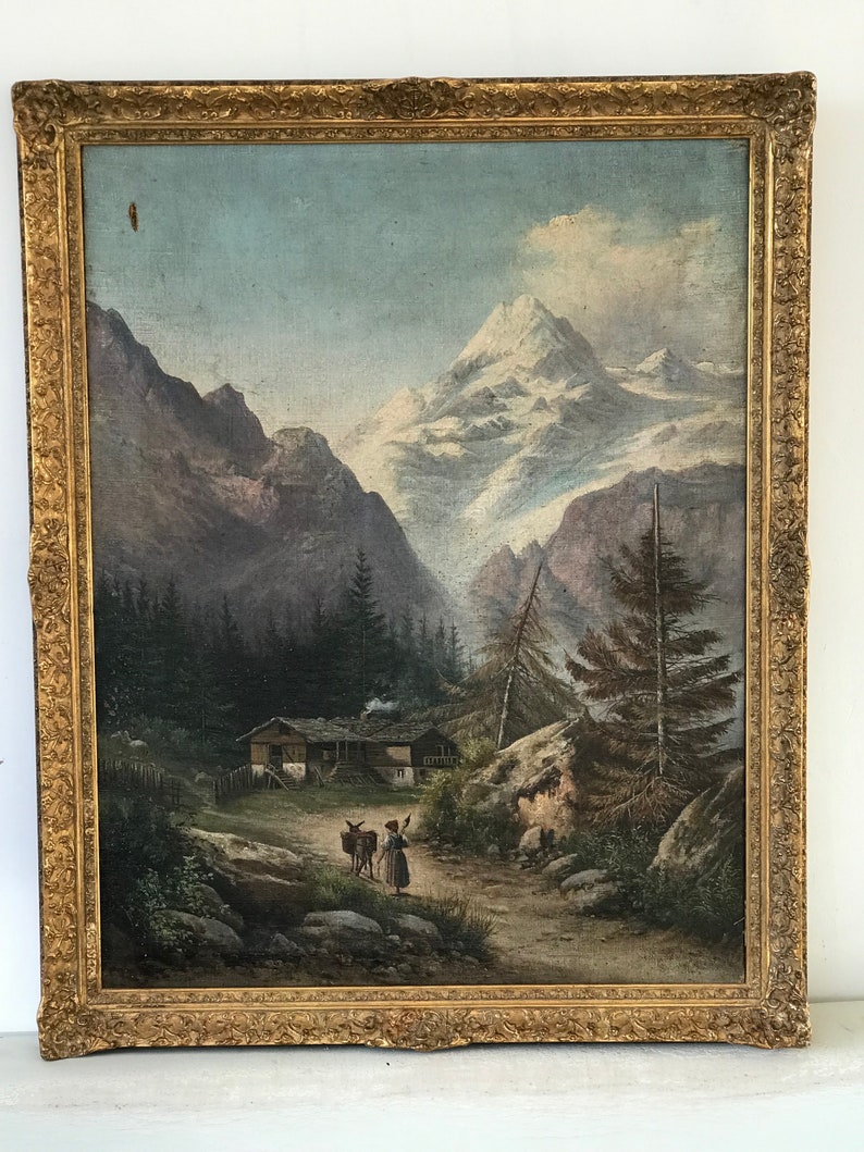 Exquisite Large Antique Rural Landscape Oil Painting, Unsigned, Framed ...