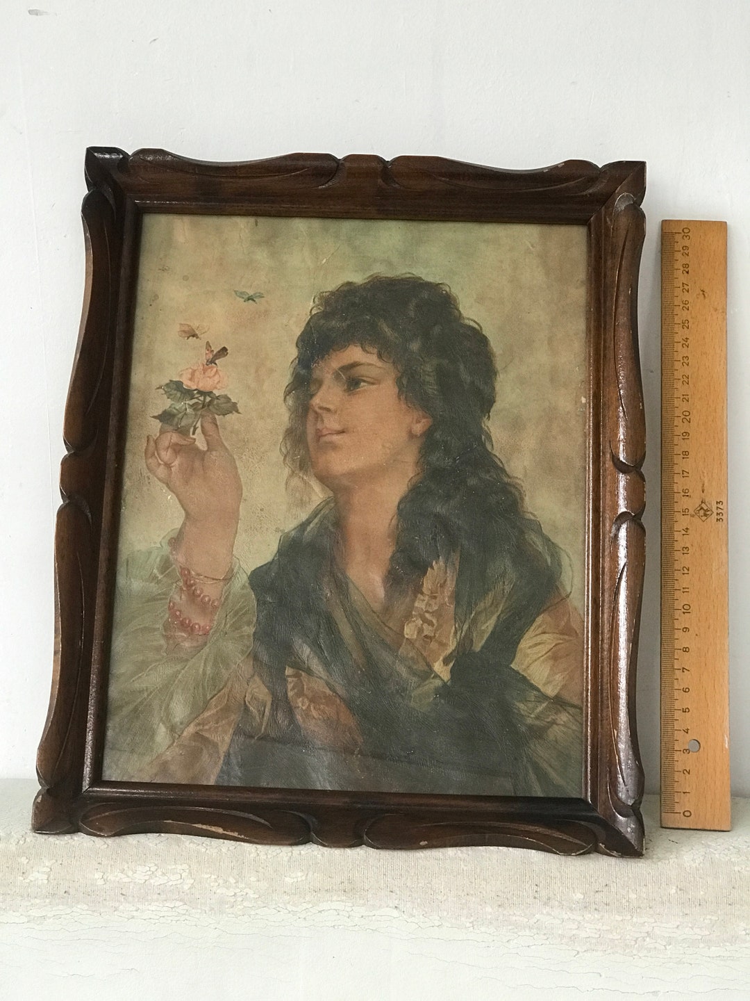 Antique Lithograph Portrait in Victorian Fashion, Vintage Lithograph ...