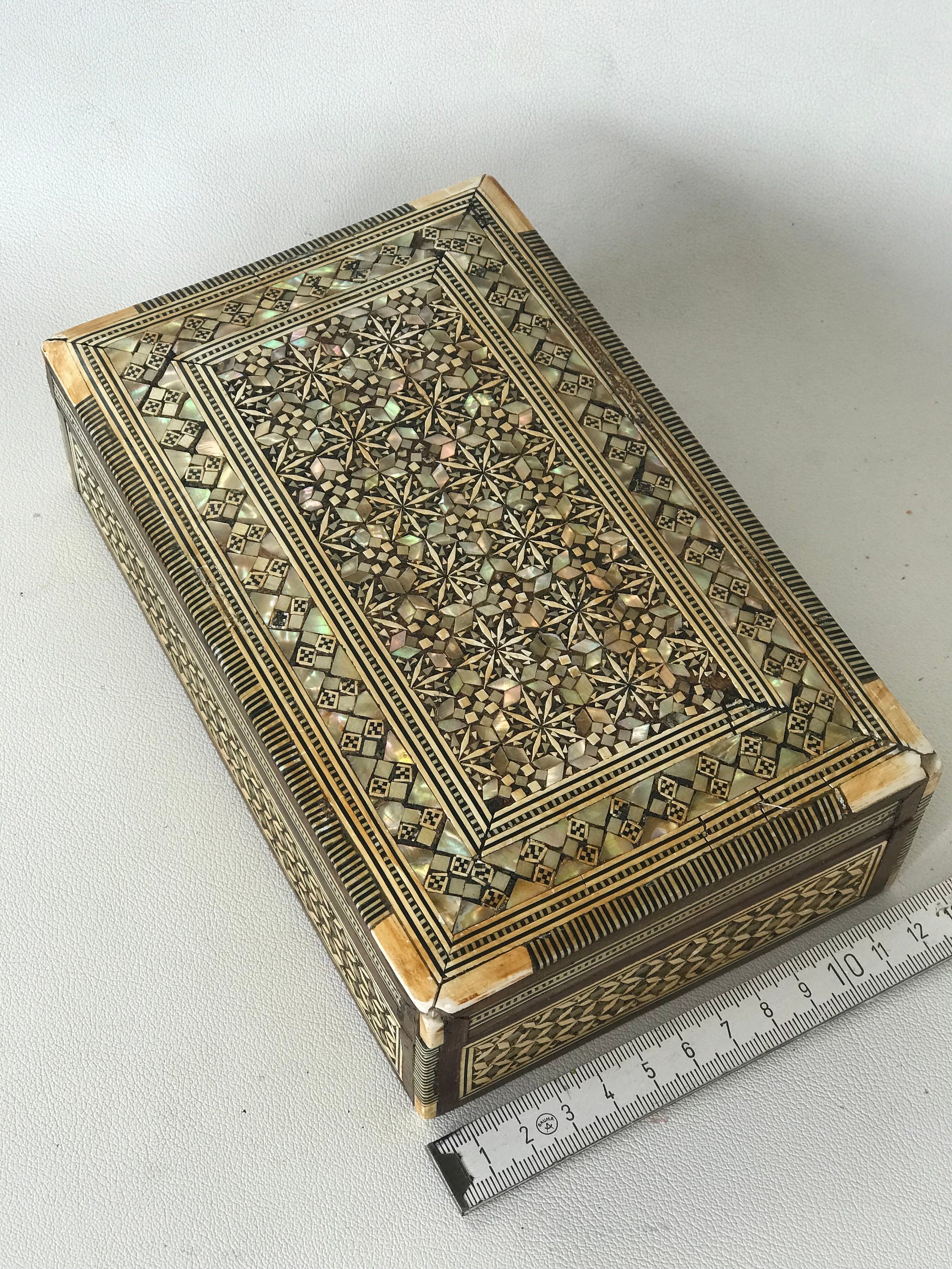Vintage Jewellery Box, Mosaic Inlay Mother of Pearl Storage, Cabinet ...