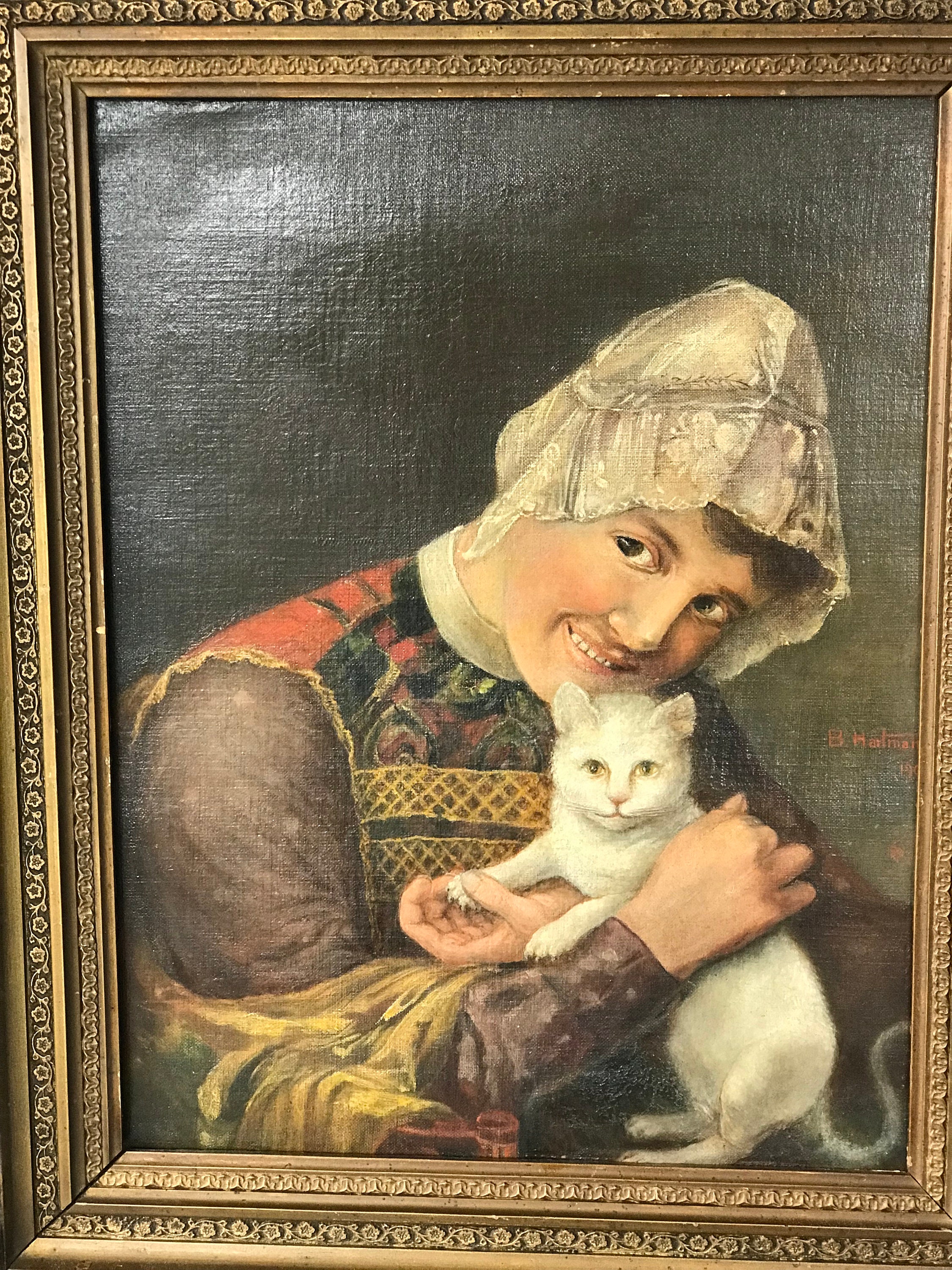 Majestic Portrait of a Lady With a Cat by B. Hartman 1882-1960 - Etsy