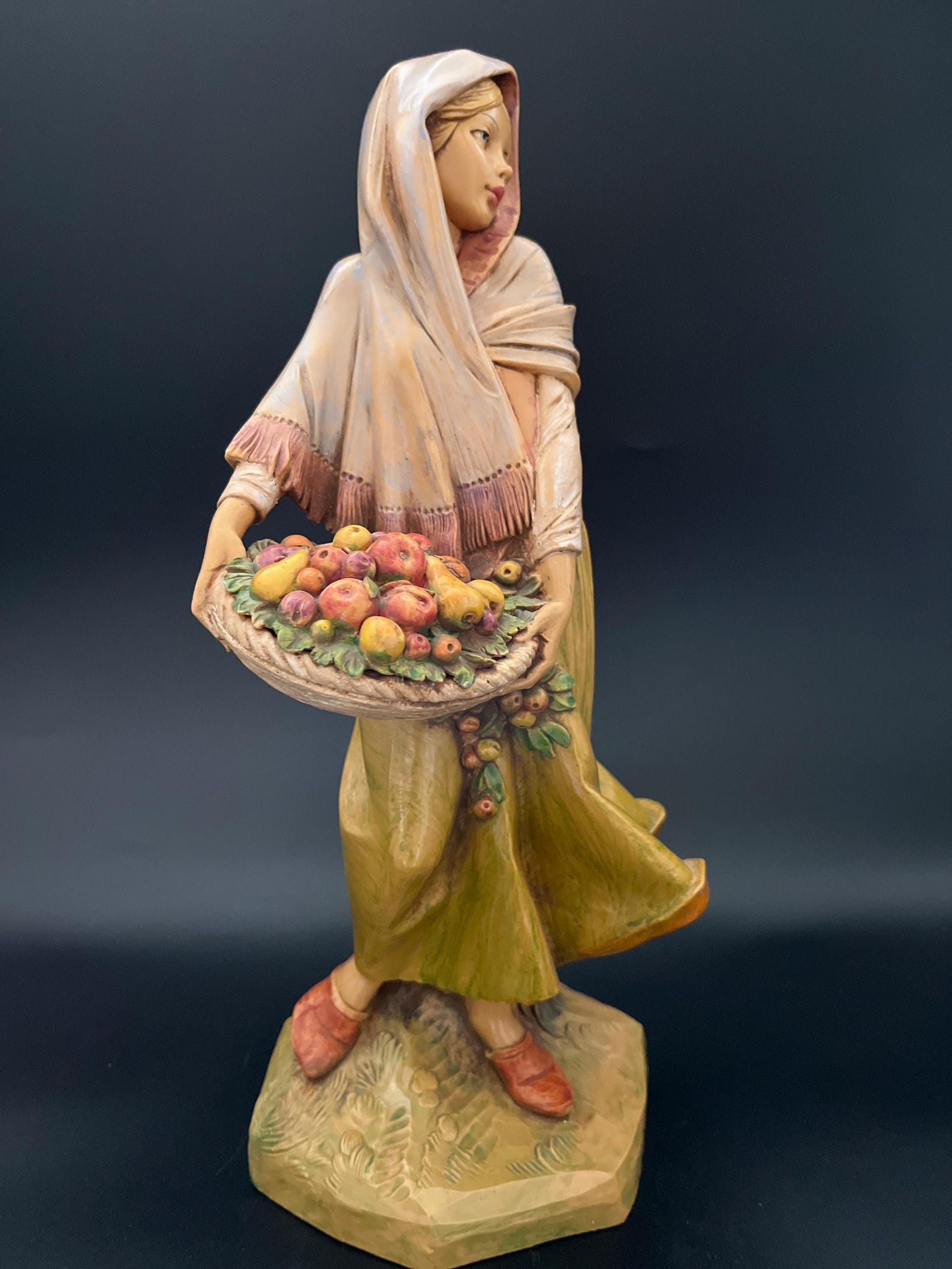 Vintage Hand-painted Girl With Fruit Basket Figurine, Italian Country ...
