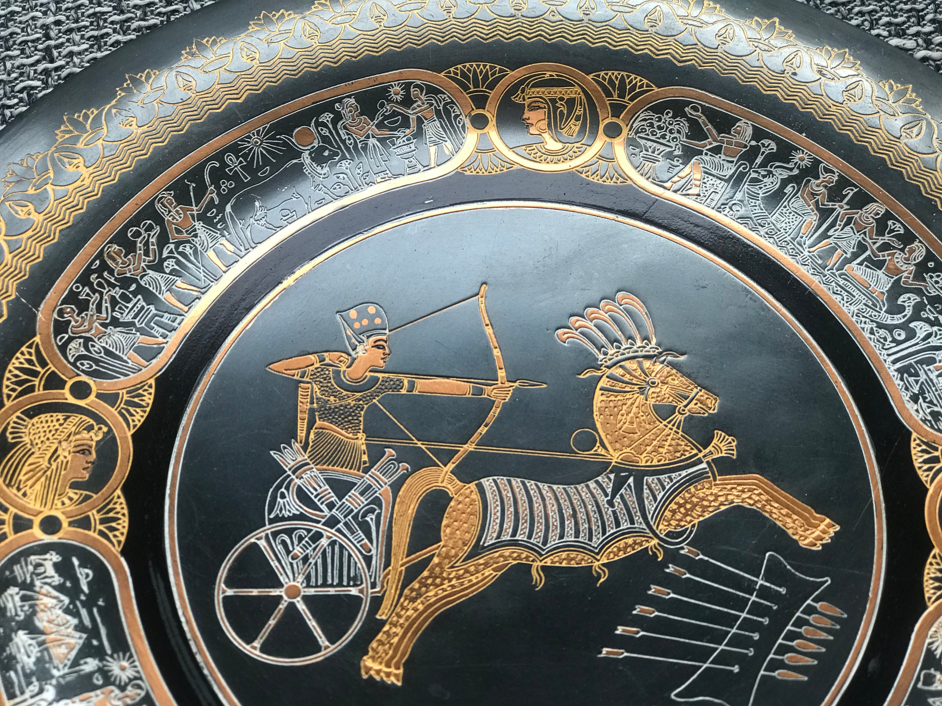 Vintage Egyptian Engraved Brass Plate Warrior Pharaoh - Etsy