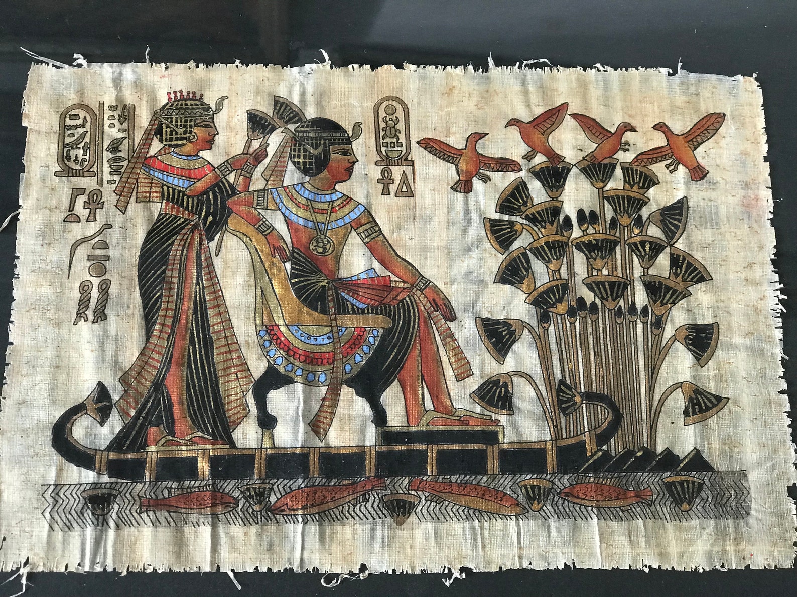 Vintage Genuine Papyrus Painting, King Tut Ankh Amun and His Wife on ...