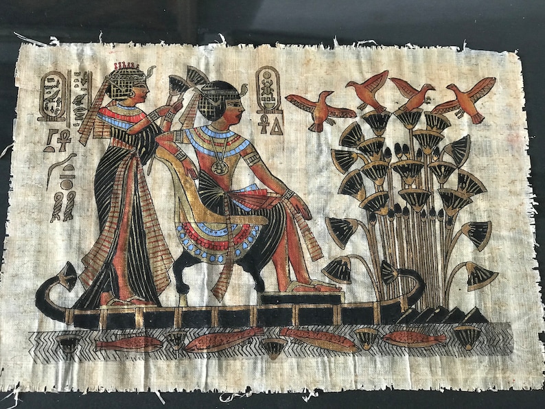 Vintage Genuine Papyrus Painting, King Tut Ankh Amun and His Wife on ...