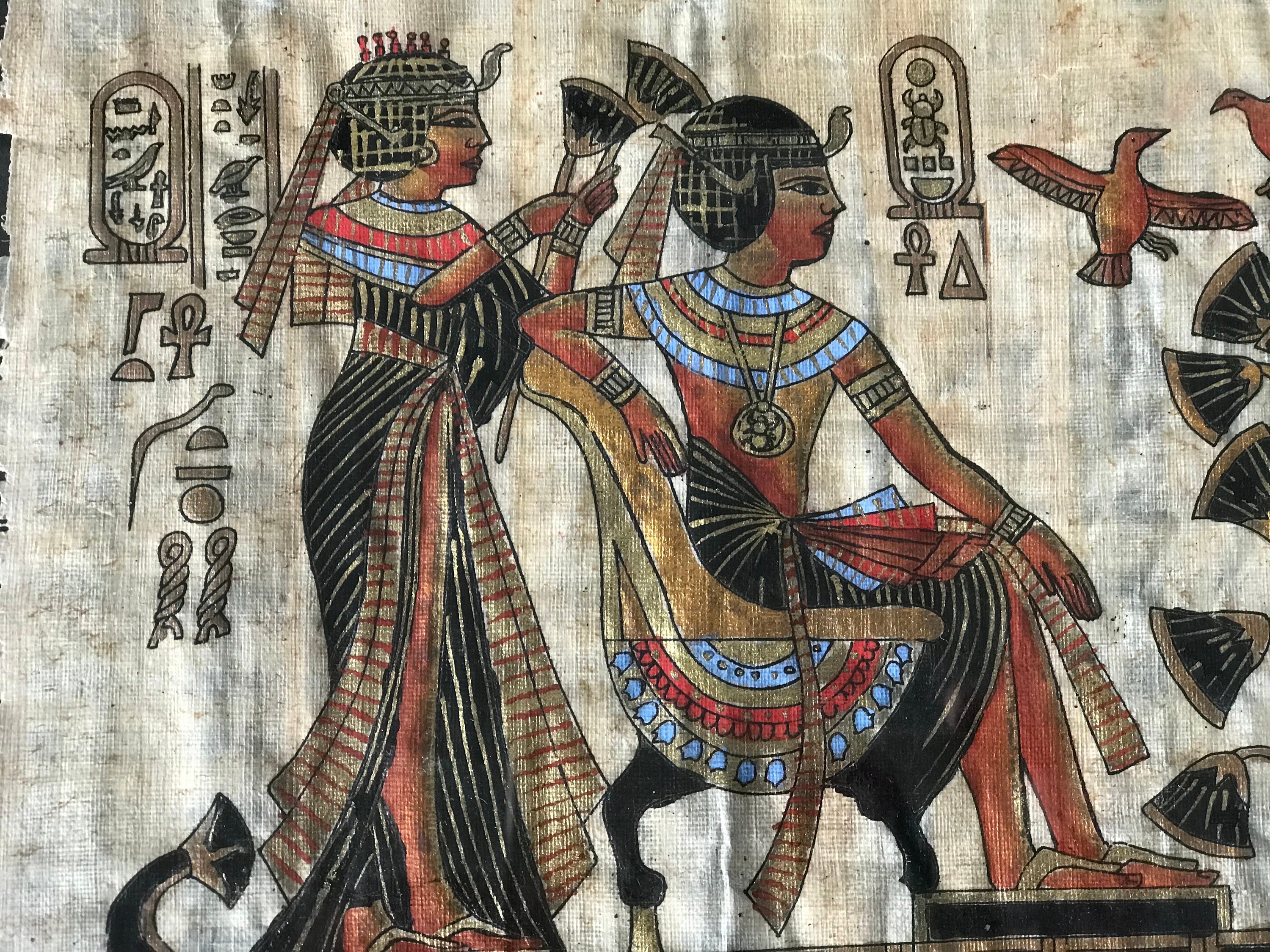 Vintage Genuine Papyrus Painting, King Tut Ankh Amun and His Wife on ...