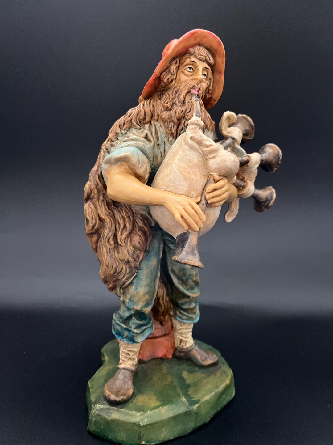 Vintage Hand-painted Bagpipe Player Figurine, Rustic Folk Musician ...