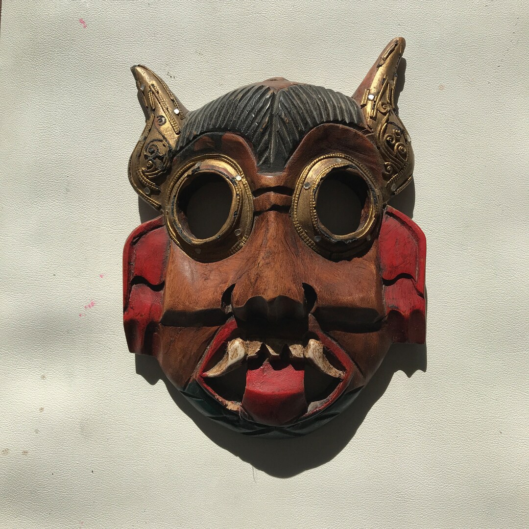 Vintage Asian Festival Mask, Decorative Gilded Mask, Crafted Wooden ...