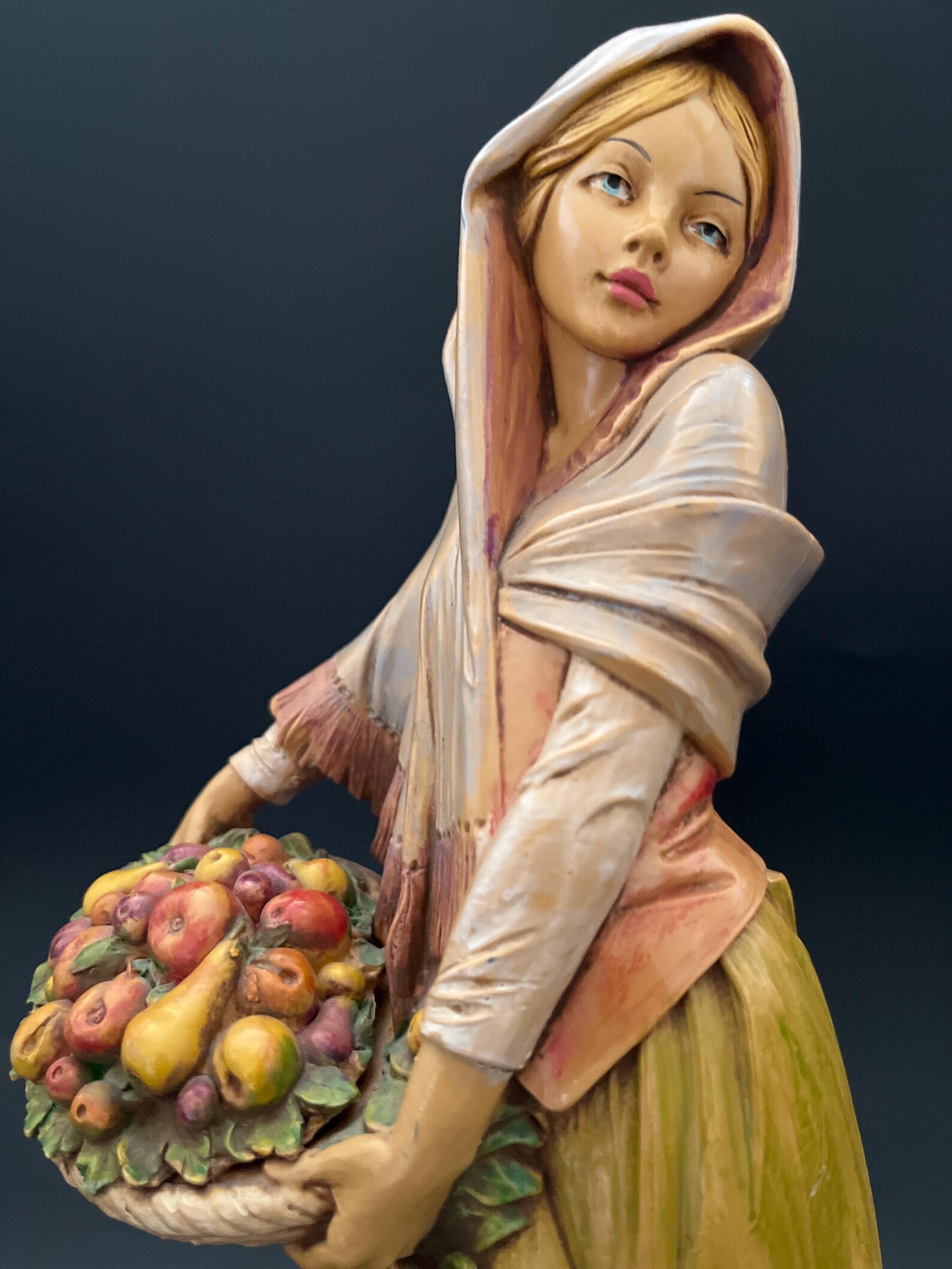 Vintage Hand-painted Girl With Fruit Basket Figurine, Italian Country ...