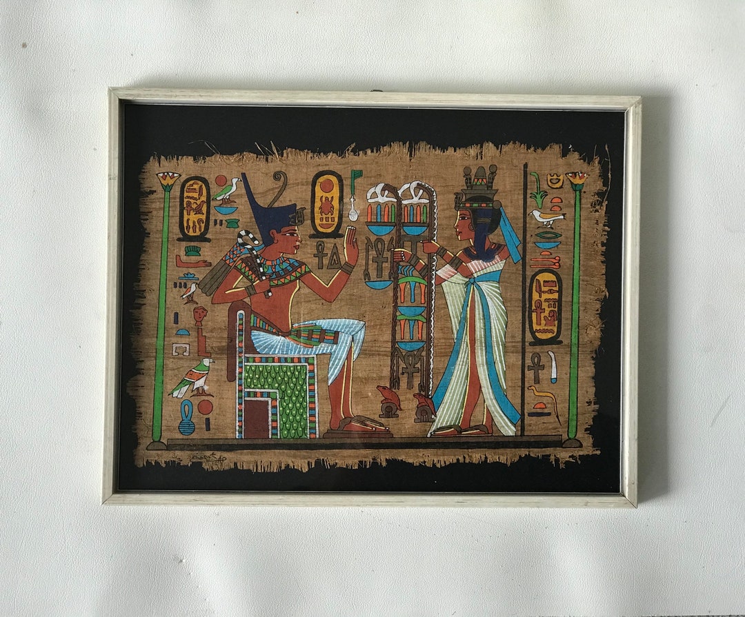 Vintage Genuine Papyrus Painting, King Tut Ankh Amun and His Wife ...