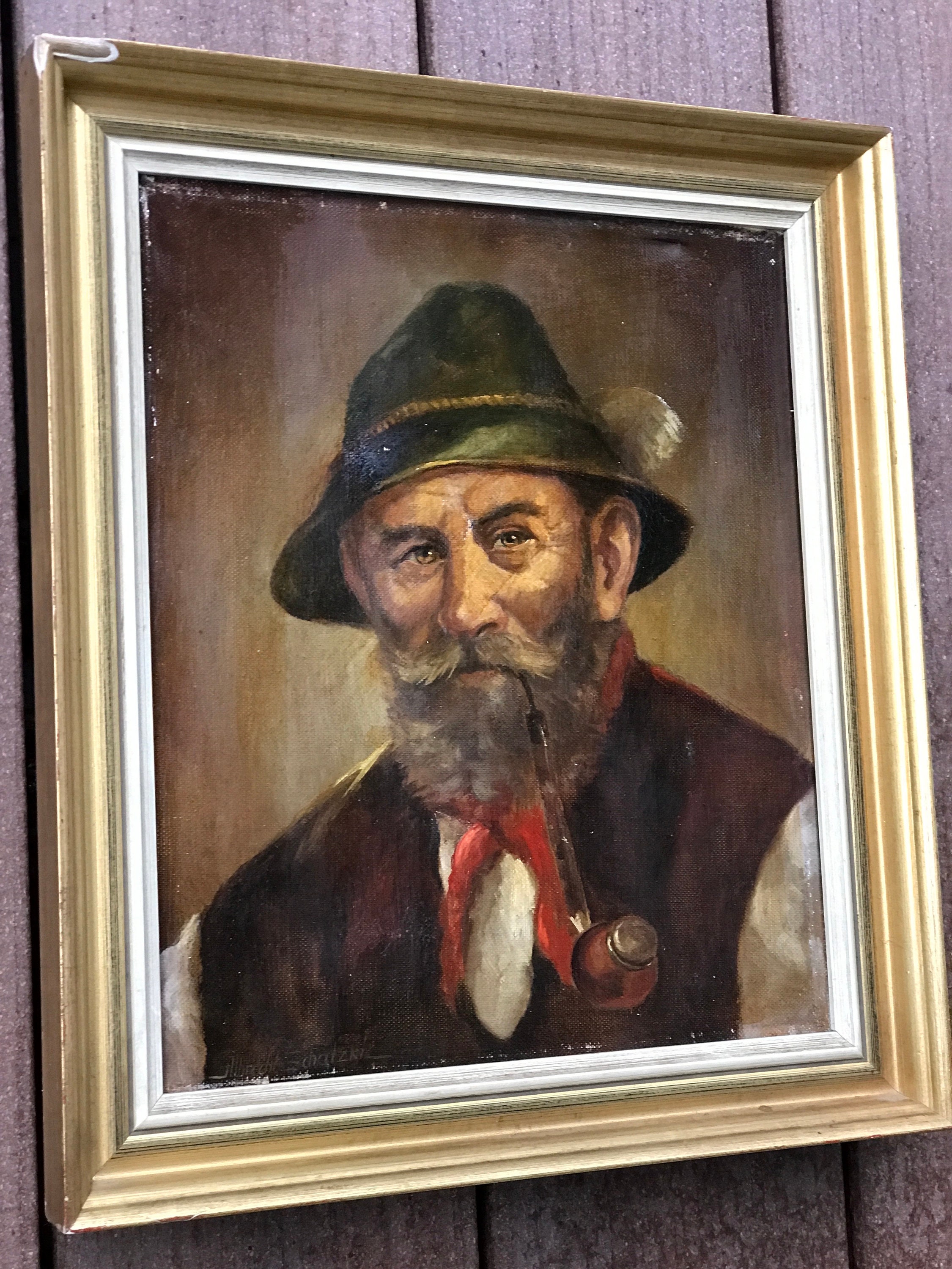 Antique Oil Painting on Canvas, Gentleman Portrait in Golden Frame ...