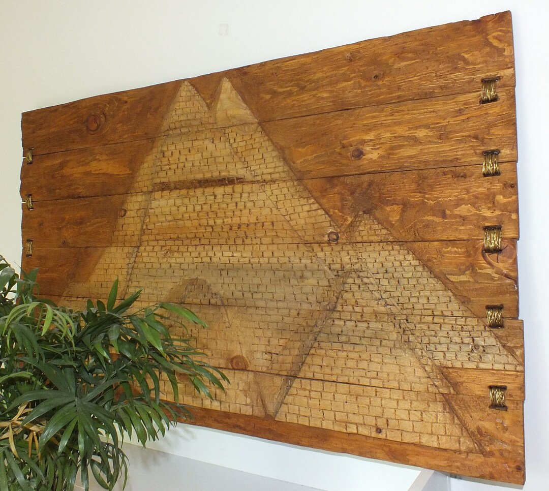 XL Handcrafted 3D Wooden Wall Art, Relief of the Giza Pyramids, Handmade Artwork, Egyptian Decor ...