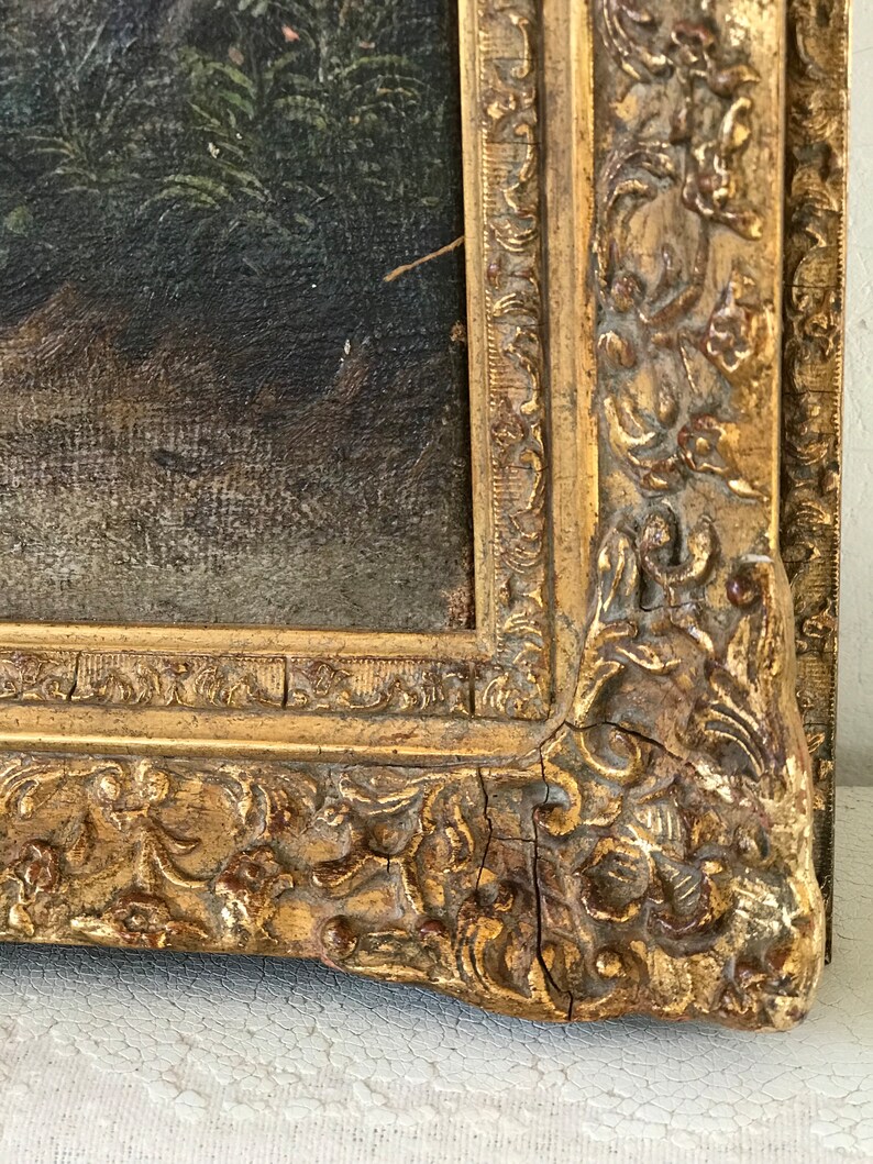 Exquisite Large Antique Rural Landscape Oil Painting, Unsigned, Framed ...