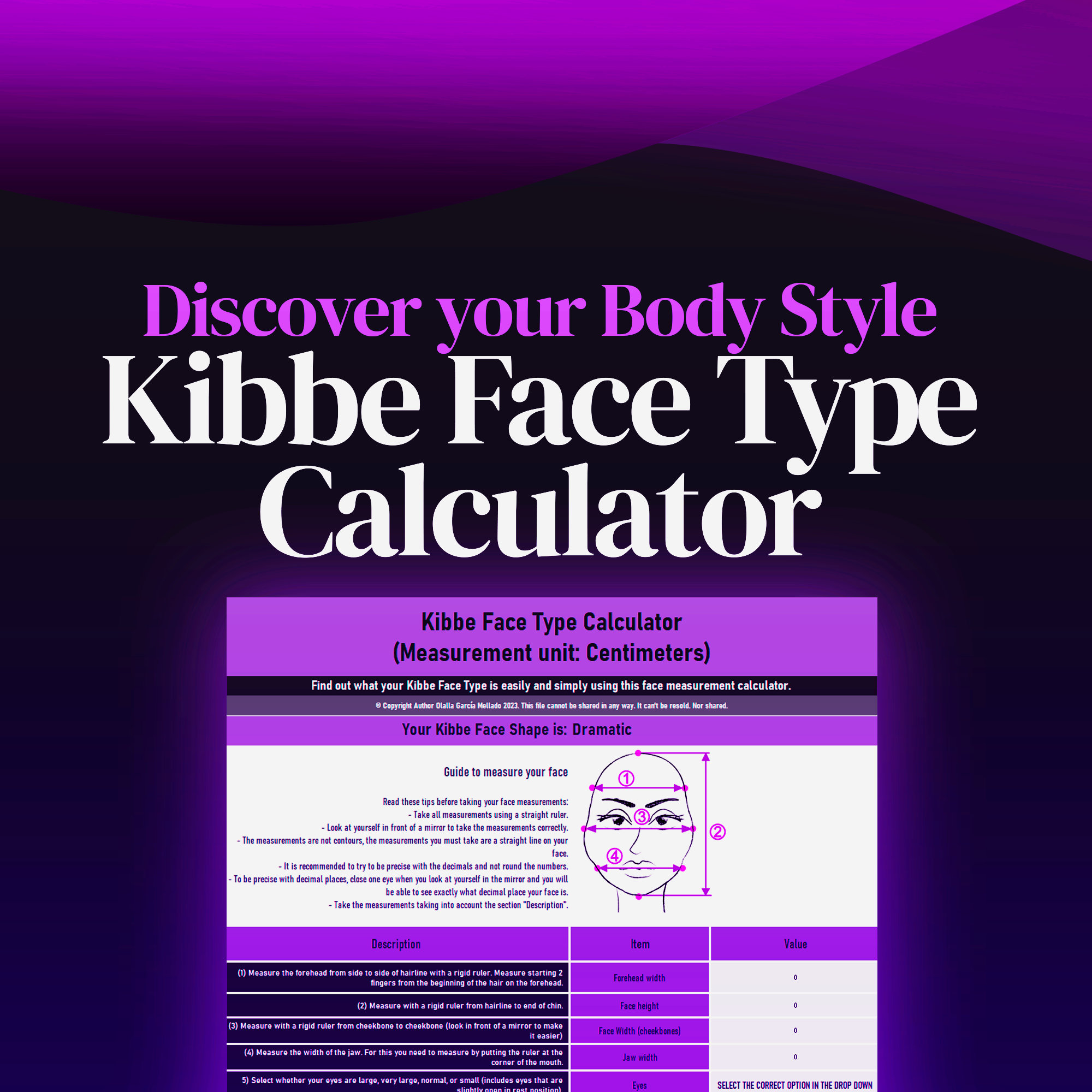 Kibbe Face Type Calculator / Kibbe Measurement Calculator / - Etsy