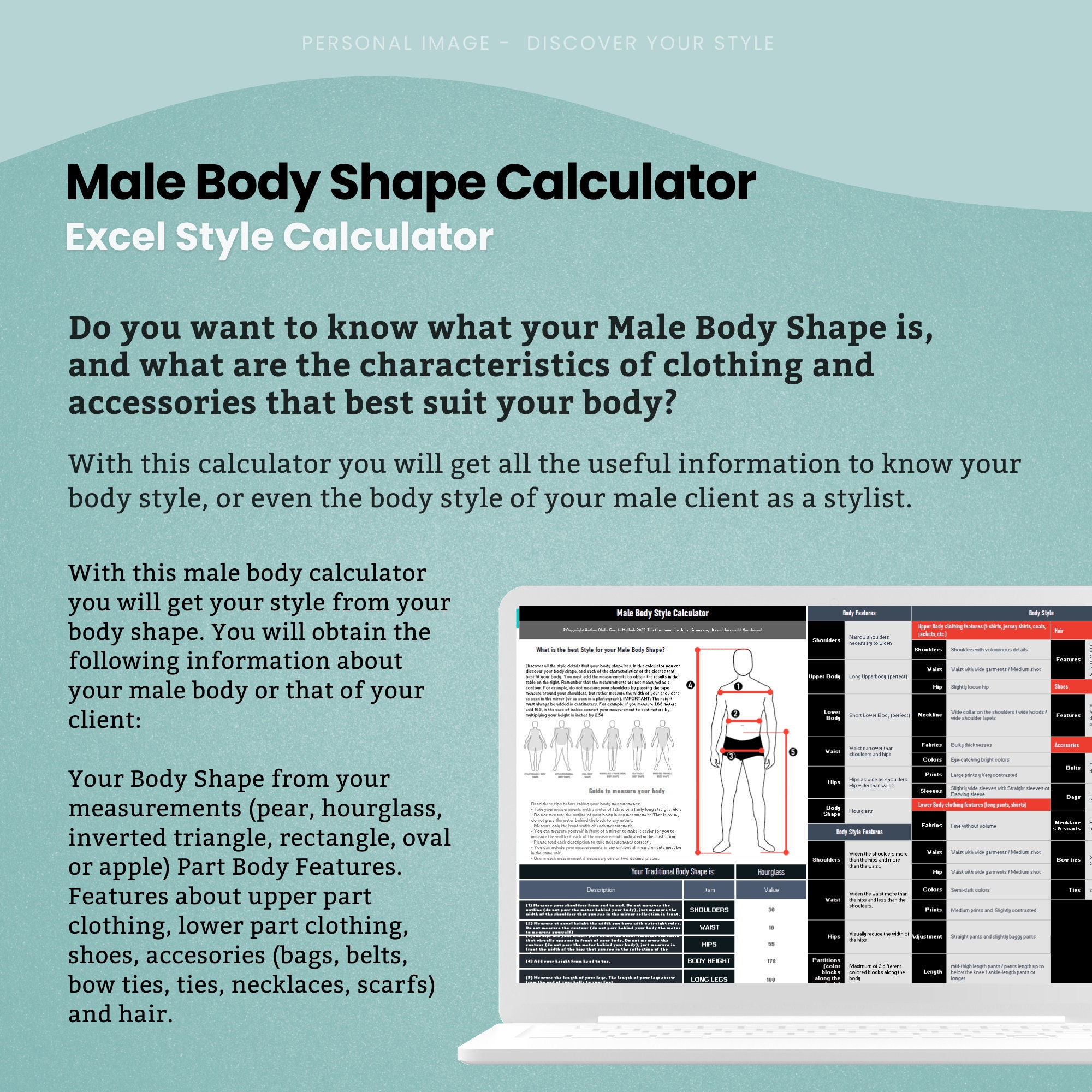 Male Body Style Shape Calculator Excel for Pear, Hourglass, Inverted ...