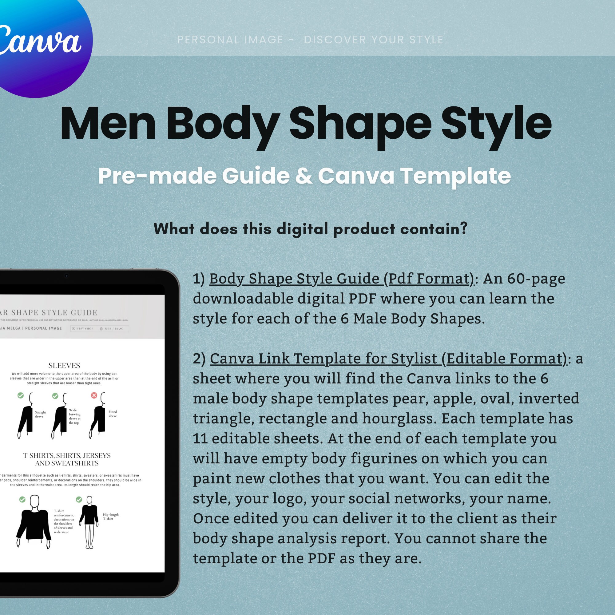 Male Body Style Guide Pre-made Canva Editable Template for Stylist ...