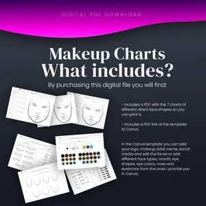 Canva Editable and Printable Makeup Face Chart / Makeup Refillable Sheet With Canva for Makeup ...