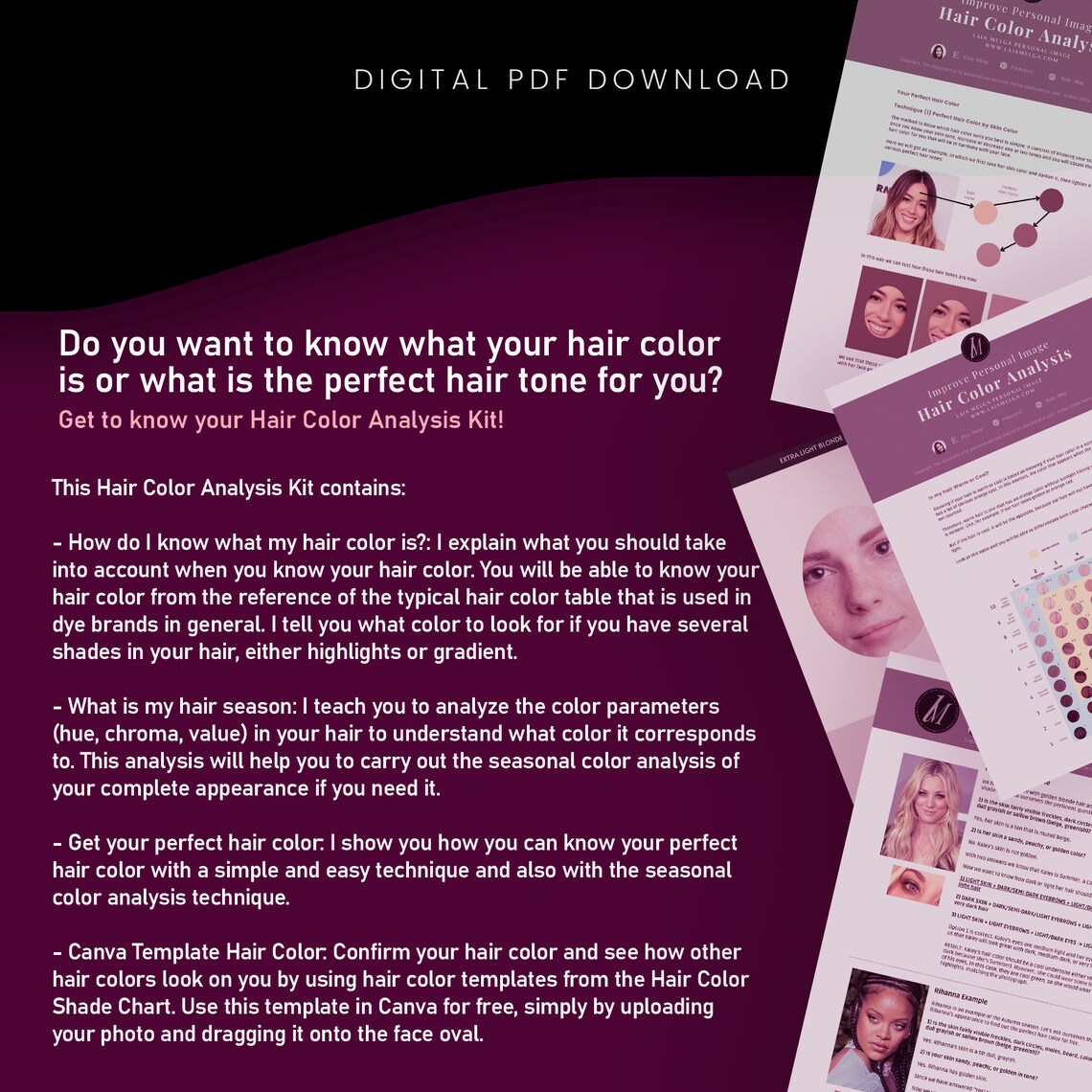 Kit Hair Color Analysis Guide and Canva Template Hair Color / Hair ...