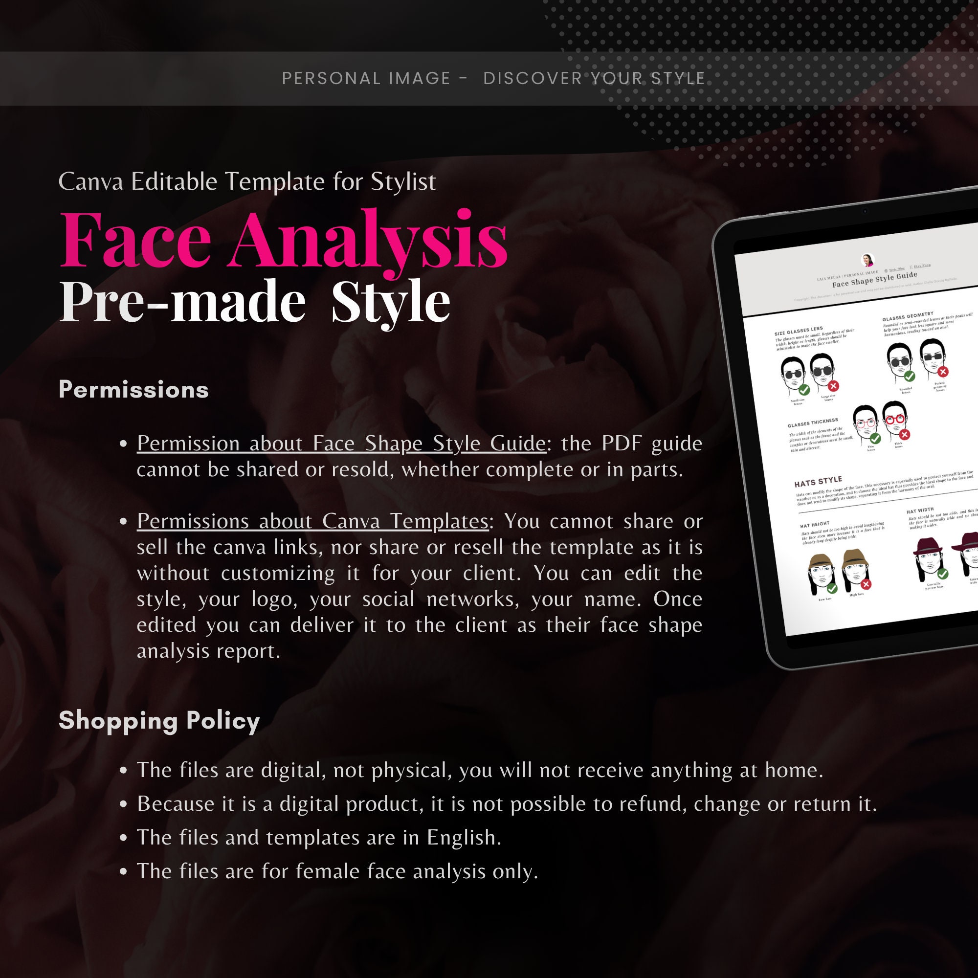 Female Face Shape Style Guide / Stylist Canva Template Face Analysis ...