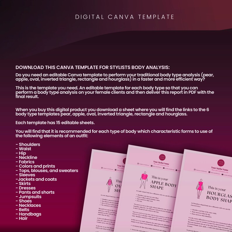 Canva Template Editable for Stylist Body Shape Analysis Report - Etsy