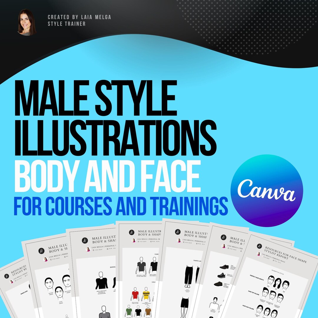 Male Body & Face Shape Illustrations: Canva Template for Stylists ...