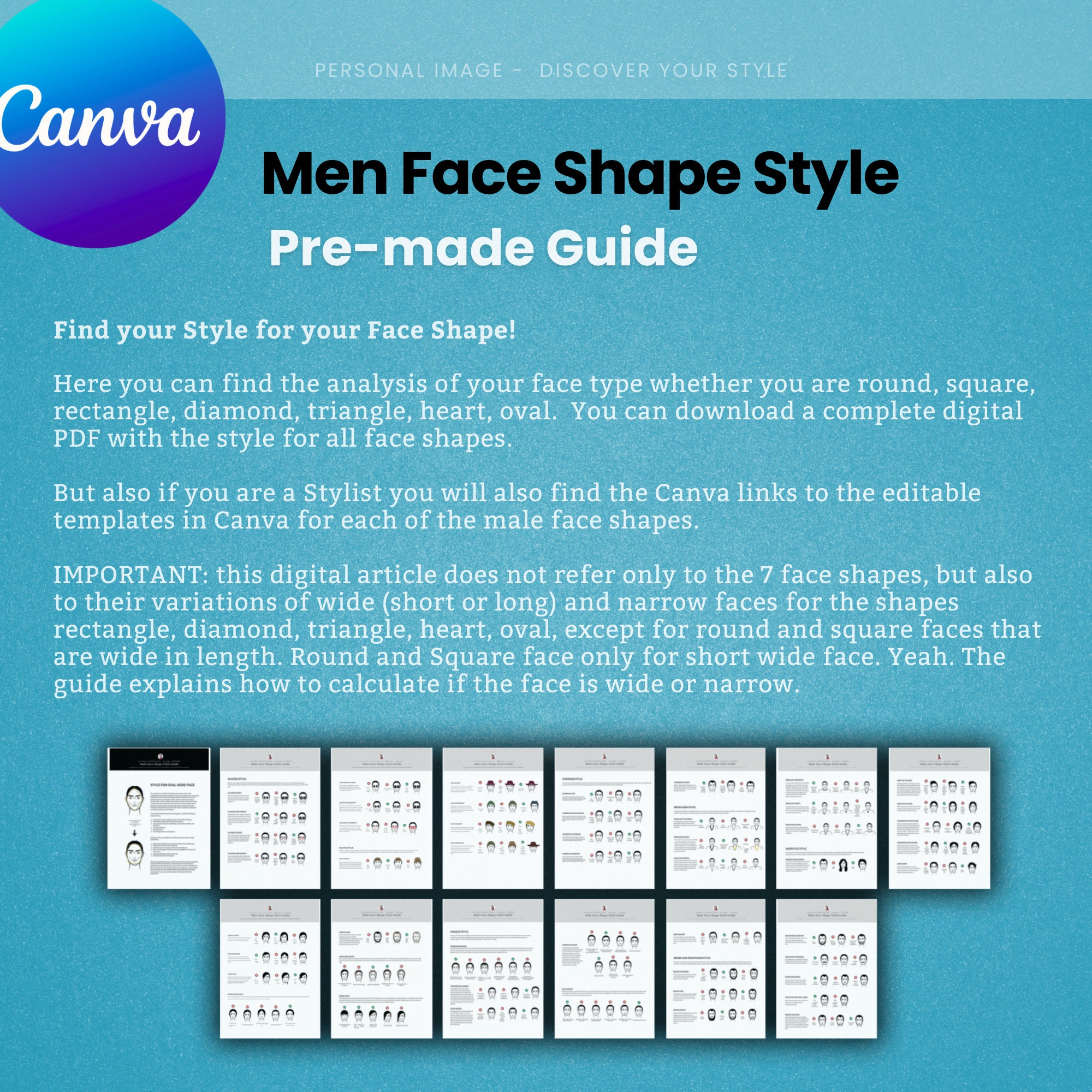 Male Face Shape Style Guide Canva Template for Stylist Face Analysis ...