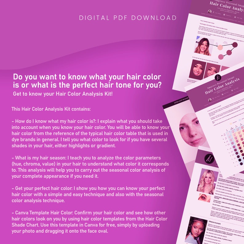 Kit Hair Color Analysis Guide and Canva Template Hair Color / - Etsy