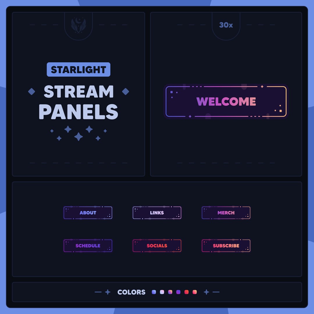 Starlight 30 Twitch Panels in 3 Versions and 6 Colors Kawaii Panels Magic Panels Stars Panels ...