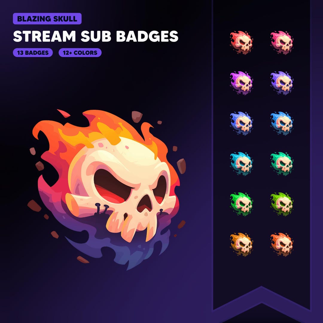 Blazing Skull Badges for Twitch | Twitch Sub & Bit Badges | Skull Sub ...
