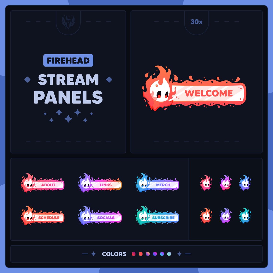 Firehead 30 Twitch Panels & Sub Bit Badges in 6 Colors Cute Panels ...