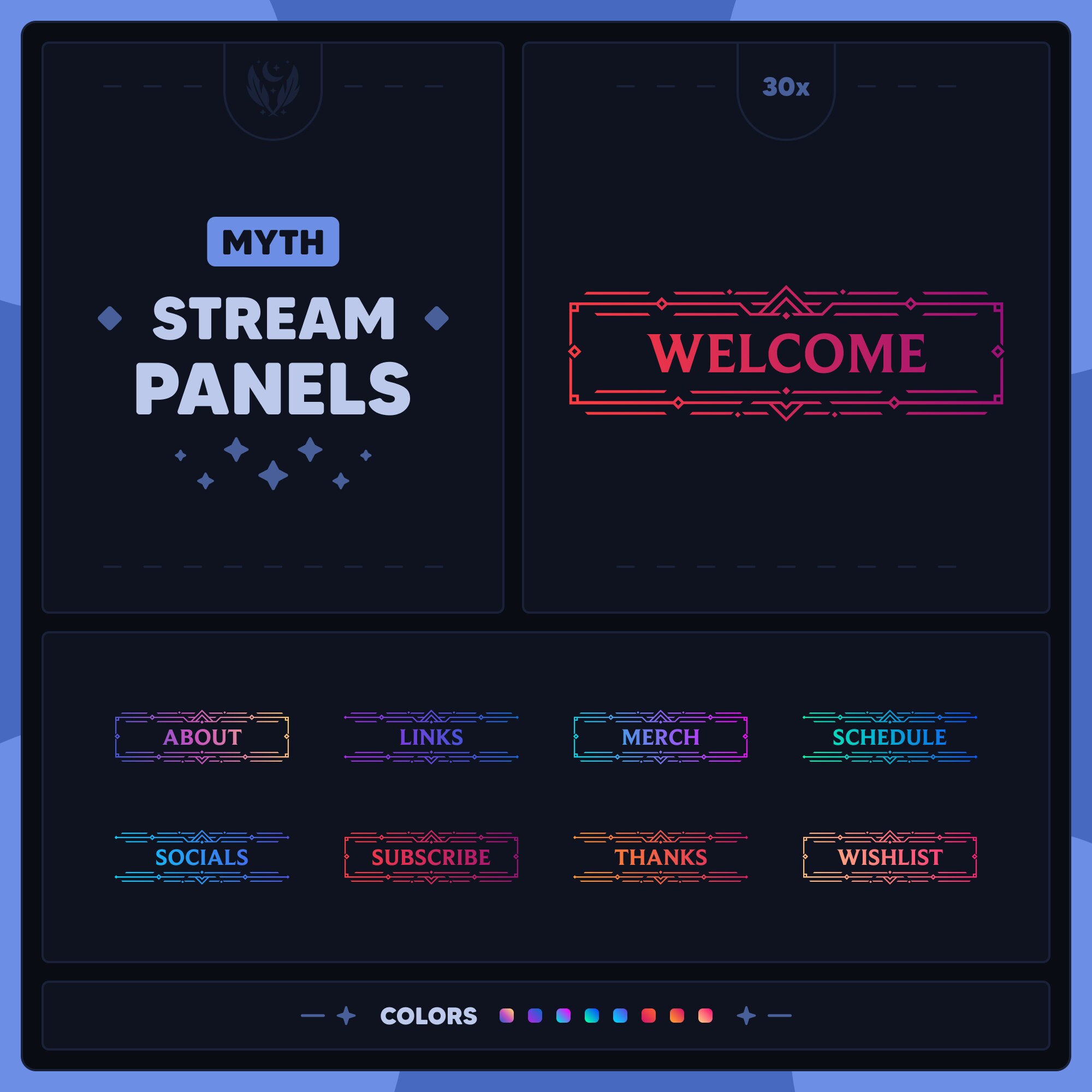 Myth 30 Twitch Panels in 3 Versions and 8 Colors Modern Panels Gaming ...
