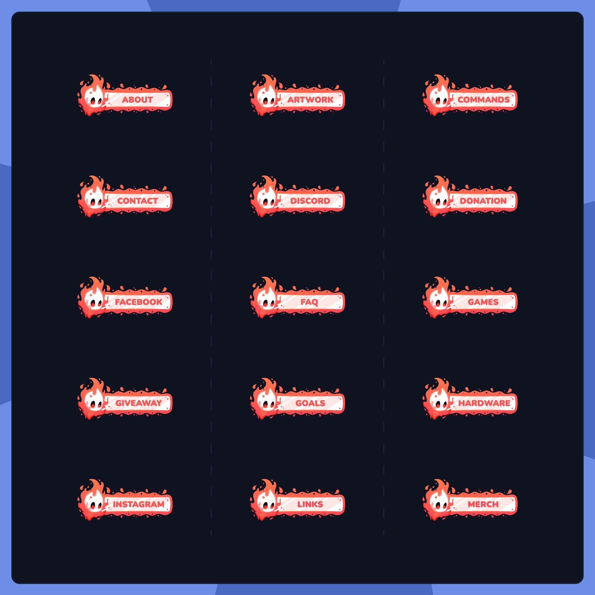 Firehead 30 Twitch Panels & Sub Bit Badges in 6 Colors Cute Panels ...