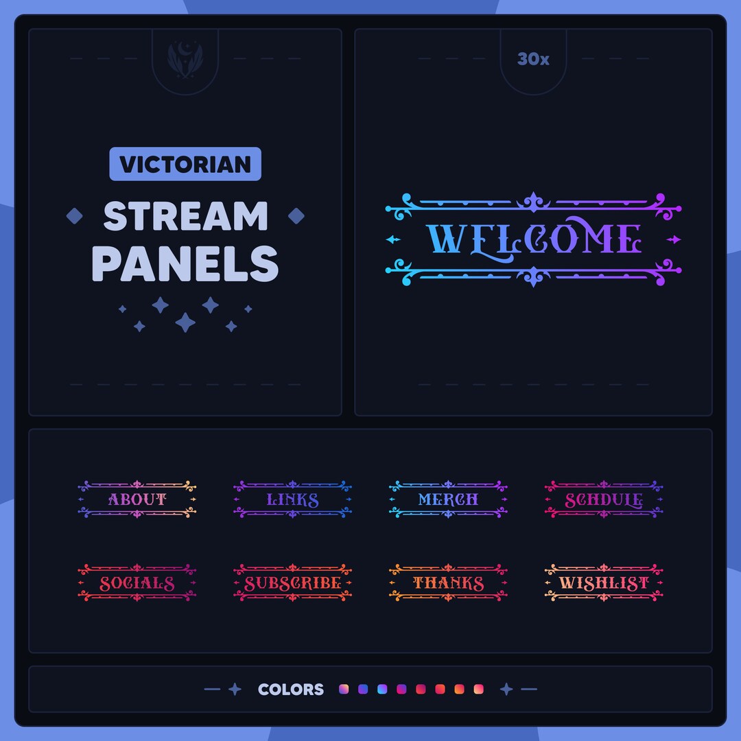 Victorian 30 Twitch Panels in 8 Colors Vintage Panels Retro Panels ...