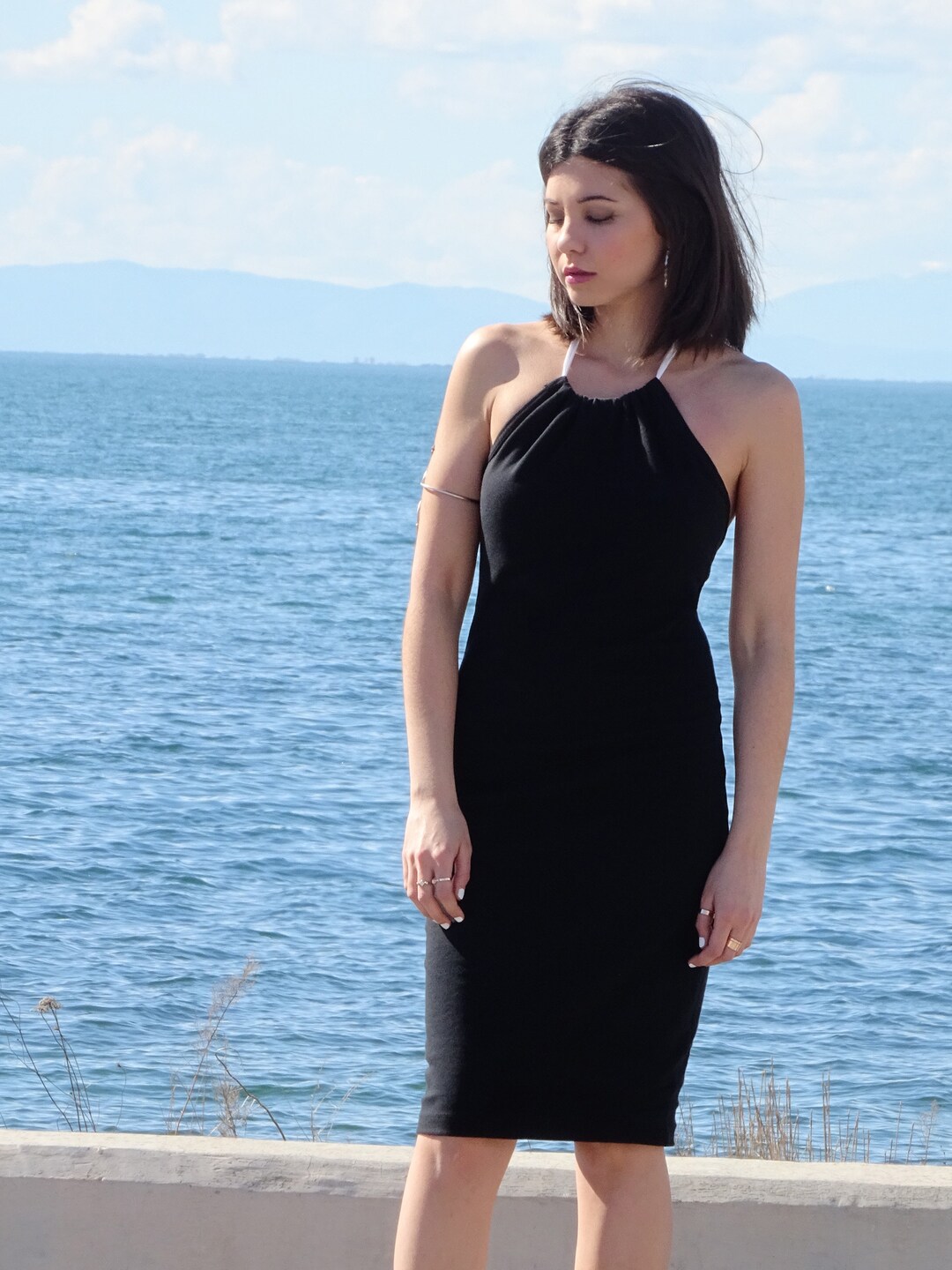 Open Back Black Dress / Halter Neck Dress / Bodycon Women's Dress ...